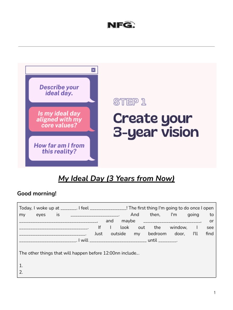 My Ideal Day: A 3-Year Vision | PDF | Goal