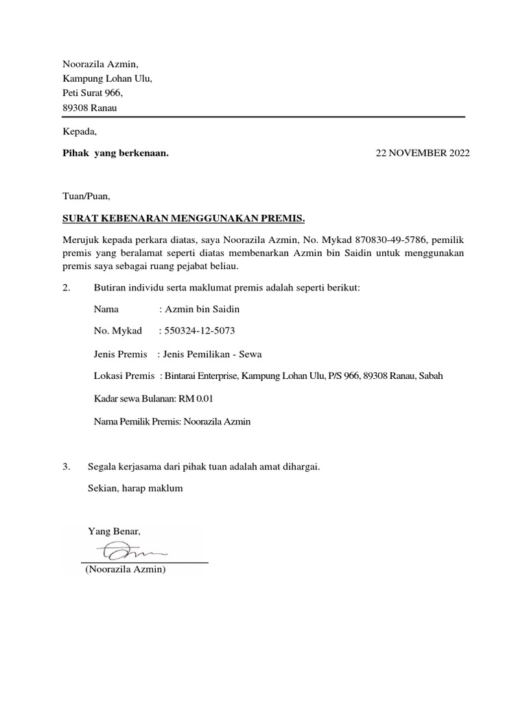 Surat-Kebenaran-Guna-Premis New | PDF