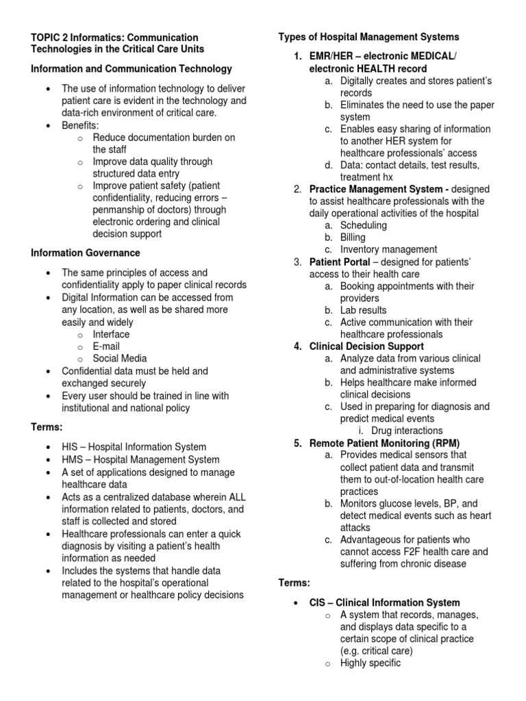 Topic 2 (Informatics - Communication Technologies in The Critical Care ... Topic 2 (Informatics - Communication Technologies in The Critical Care ...