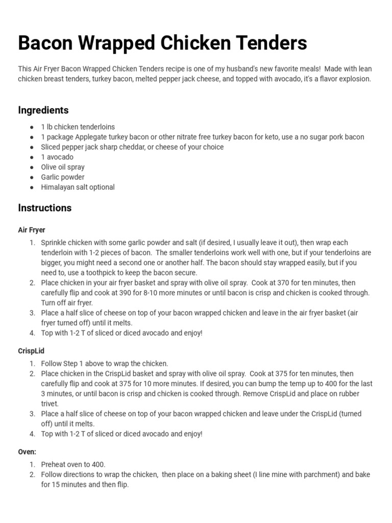 Bacon Wrapped Chicken Tenders | PDF | Fat | Bacon