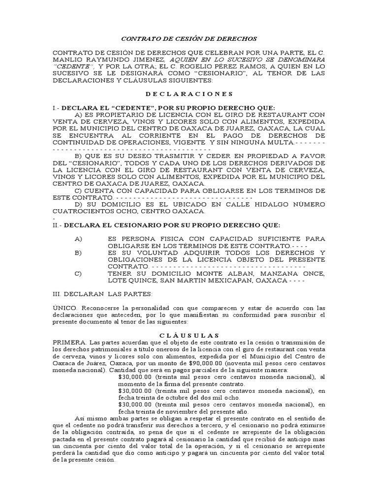Contrato Cesion De Derechos Pdf Justicia Crimen Y Violencia