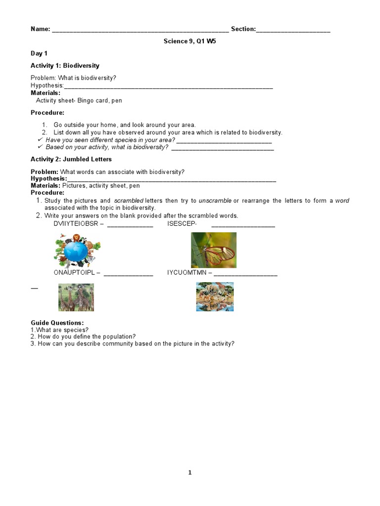 Grade 9 Biodiversity Activities Guide | PDF | Habitat Destruction ...