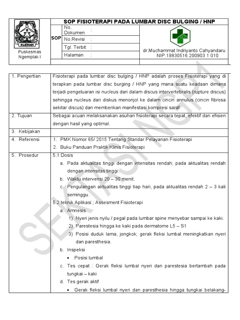 SOP Fisioterapi HNP Lumbal | PDF