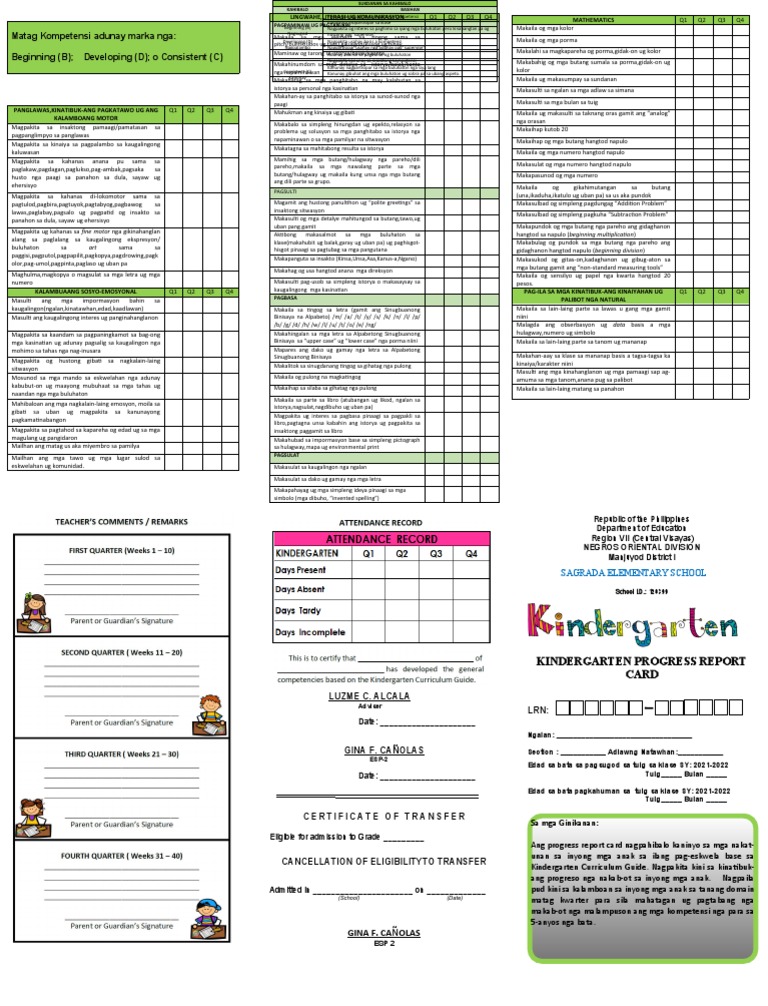 Contextualized Kindergaten-progress Report Card-new | PDF