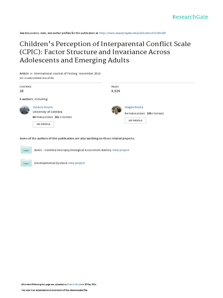 Childrens Perception of Interparental Conflict SC | PDF | Psychology ...