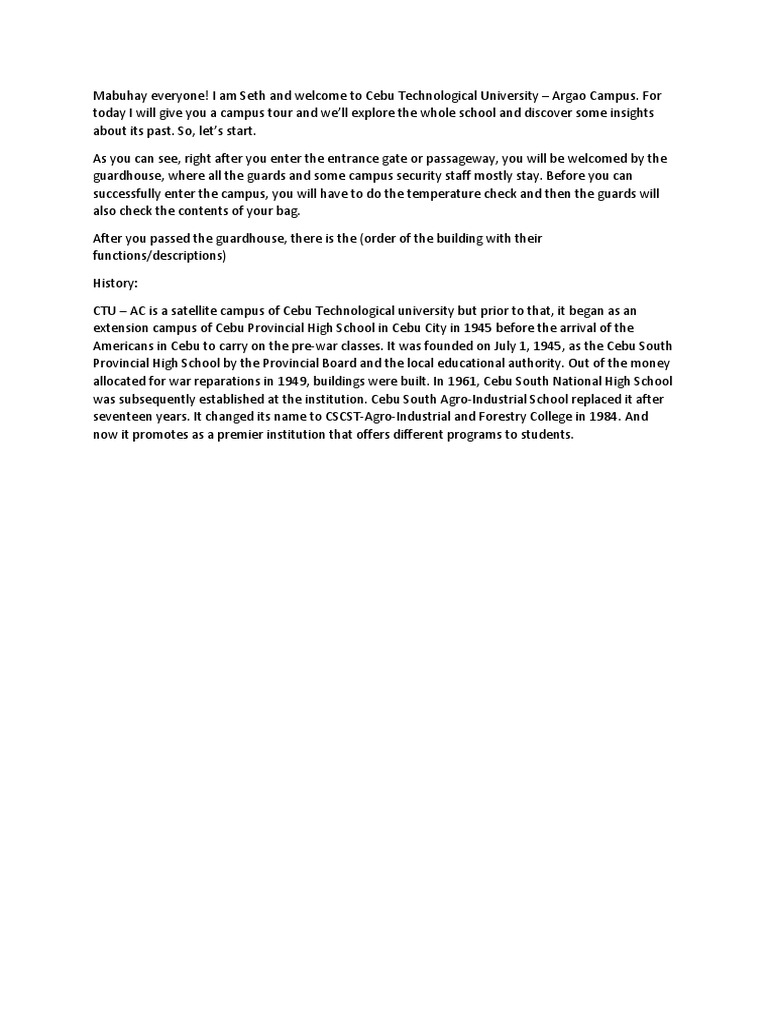 Campus Tour Script | PDF