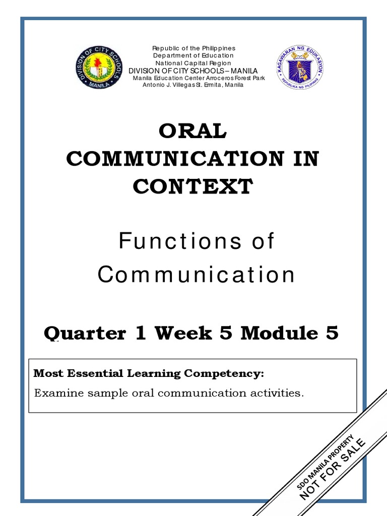 ORAL-COMMUNICATION Q1 W5 Mod5 Functions-Of-Communication | PDF ...