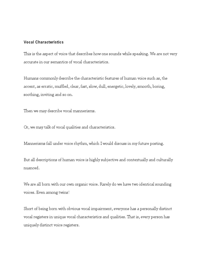 Vocal Characteristics El 109 | PDF | Human Voice | Speech