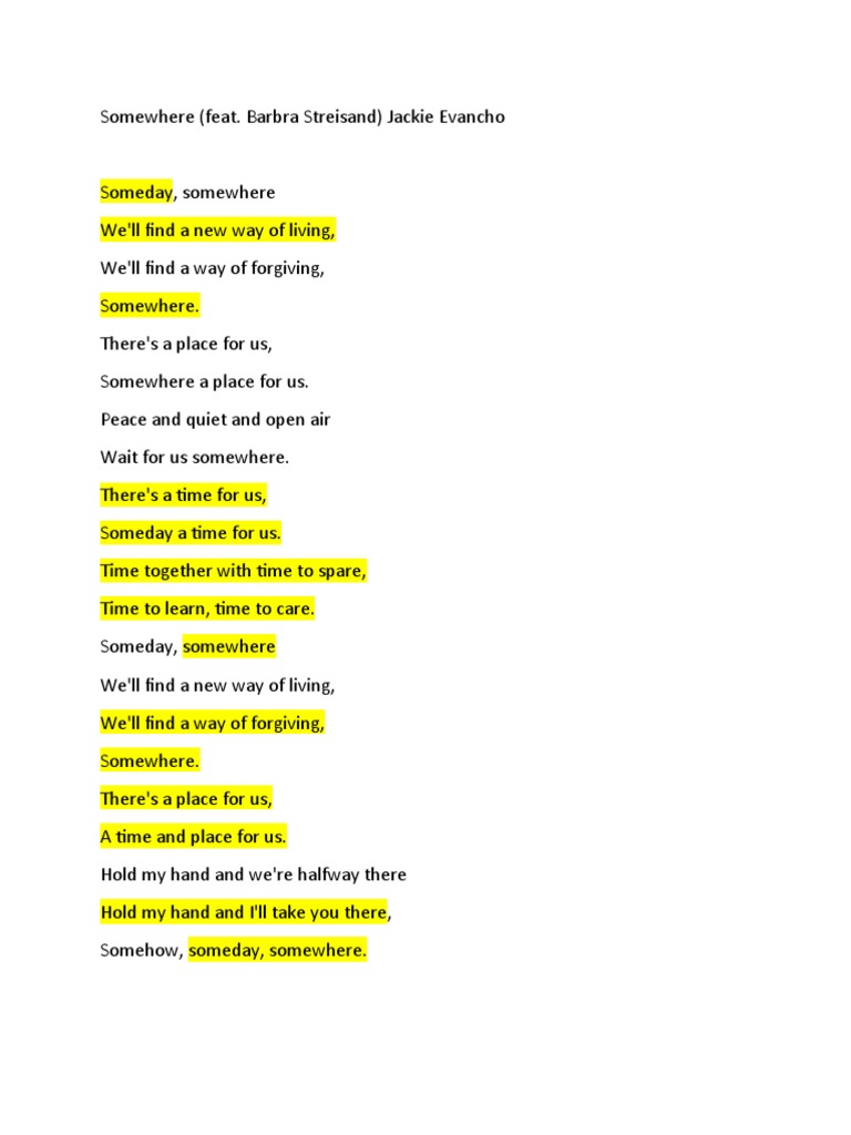 Somewhere Lyrics by Barbra Streisand | PDF