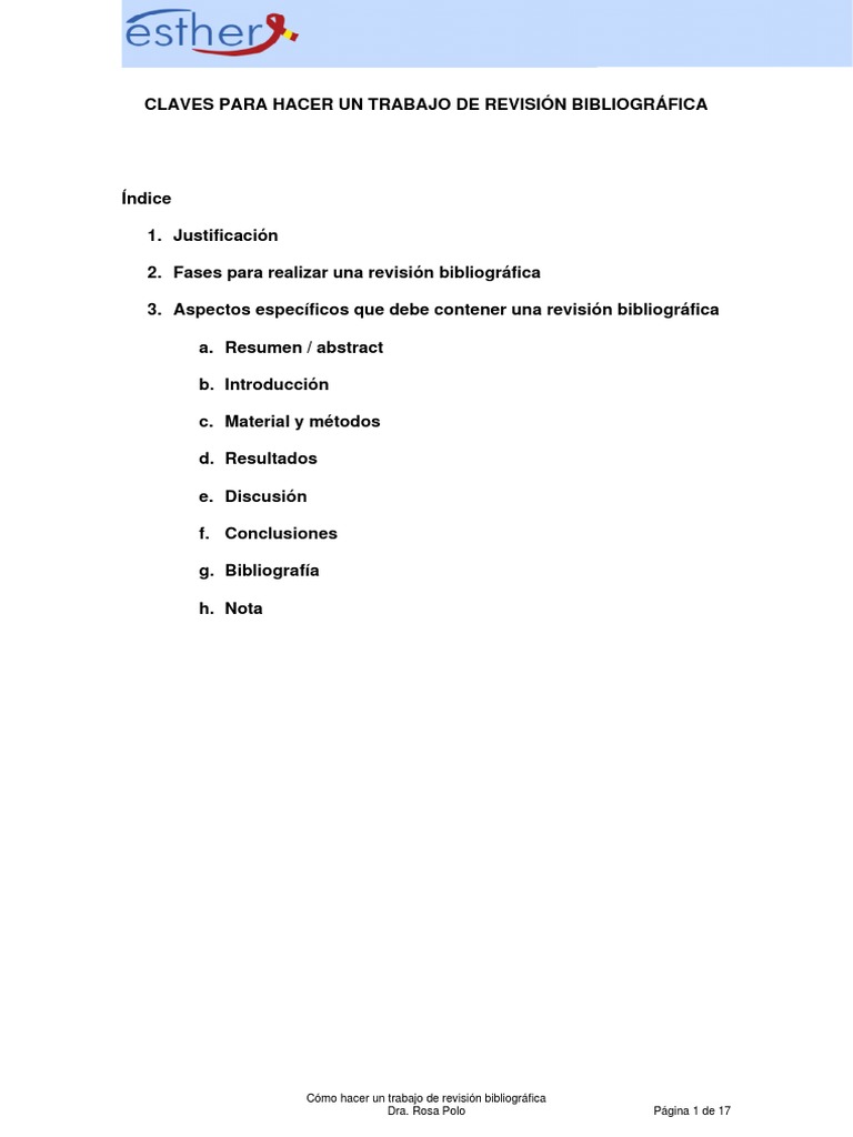 Mod - I 06 - Texto - Claves para Hacer Un Trabajo de Revision Bibliografica ESTHER 2022 23 | PDF ...