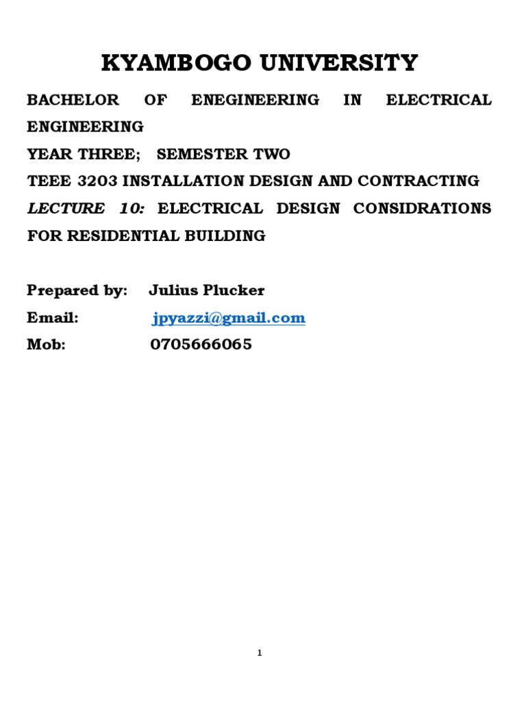 Lecture 10 Electrical Design Considrations For Residential Building ...