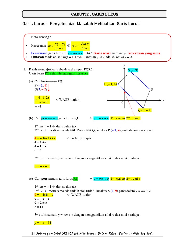 Persamaan Garis Lurus Tingkatan 3 | PDF