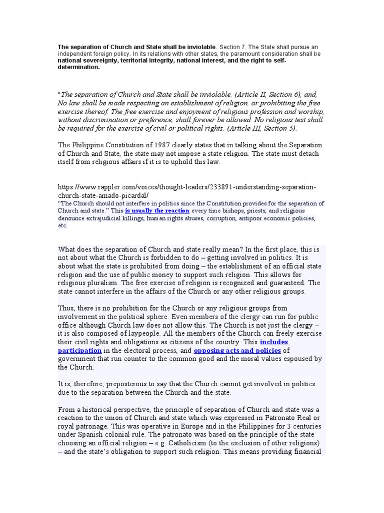 Church and State | PDF | Separation Of Church And State | Catholic Church