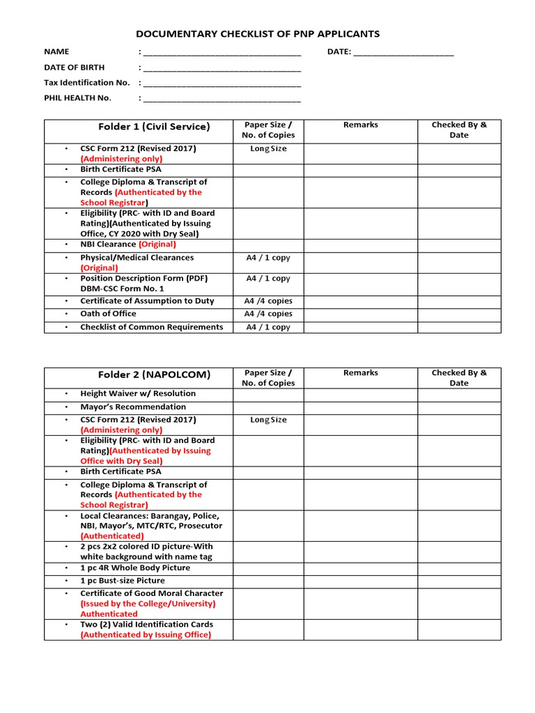 Documentary Checklist of PNP Applicants | Download Free PDF | Notary ...
