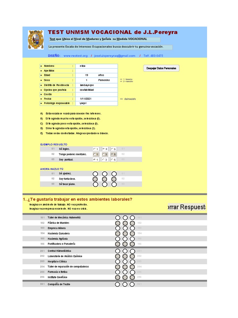 Test de Orientacion Vocacional de La UNMSM | PDF | Diseño
