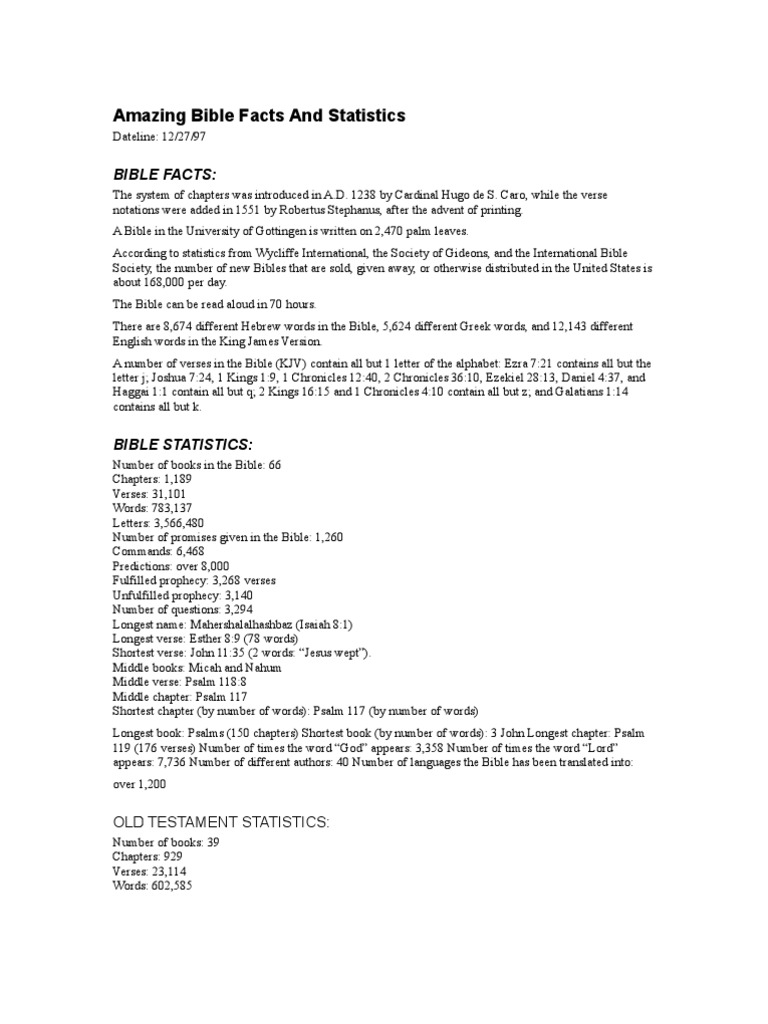 Amazing Bible Facts and Statistics | PDF | Chapters And Verses Of The ...
