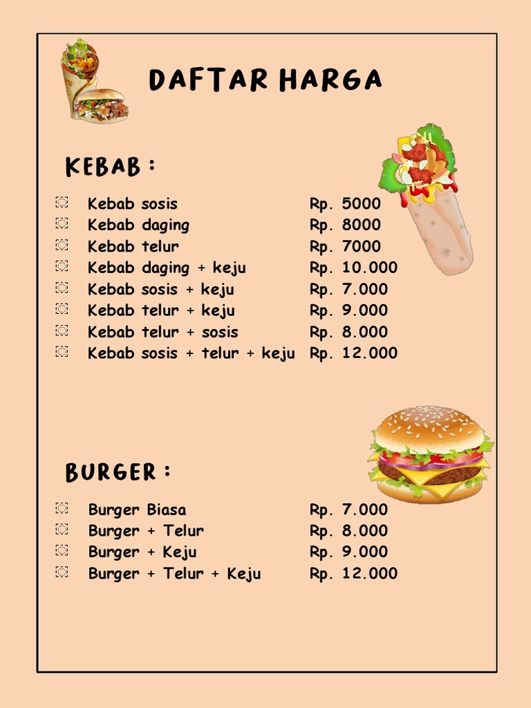 Daftar Harga Kebab Burger 2 | PDF