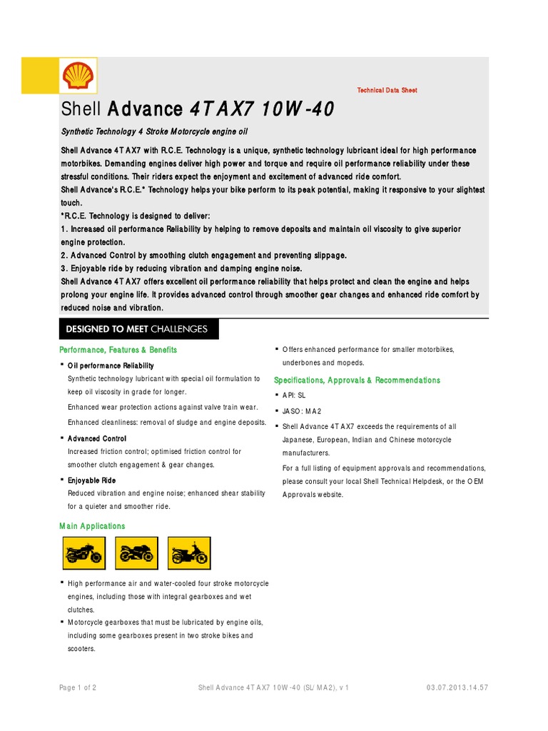 GPCDOC Local TDS Switzerland Shell Advance 4T AX7 10W-40 (SL MA2) (en ...