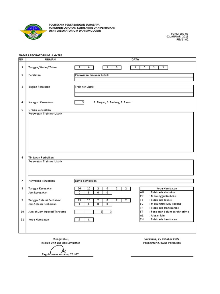 Form Kerusakan Dan Perbaikan SPM 03 REV 01 | PDF