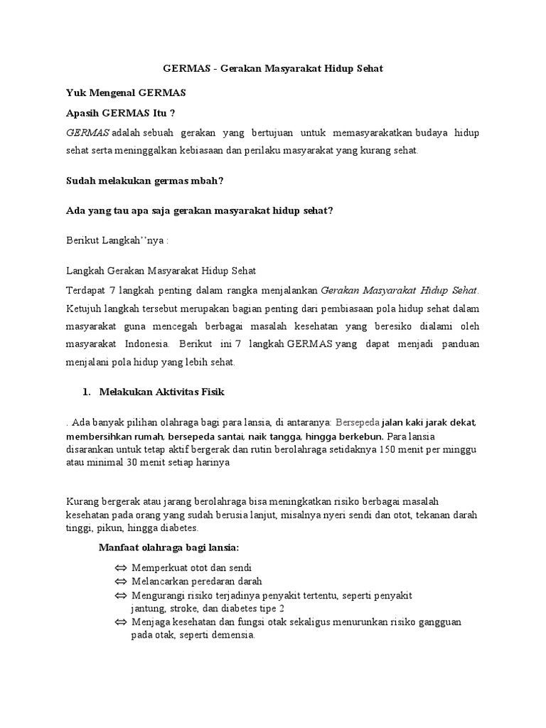 7 Langkah GERMAS untuk Hidup Sehat | PDF | Gaya Hidup