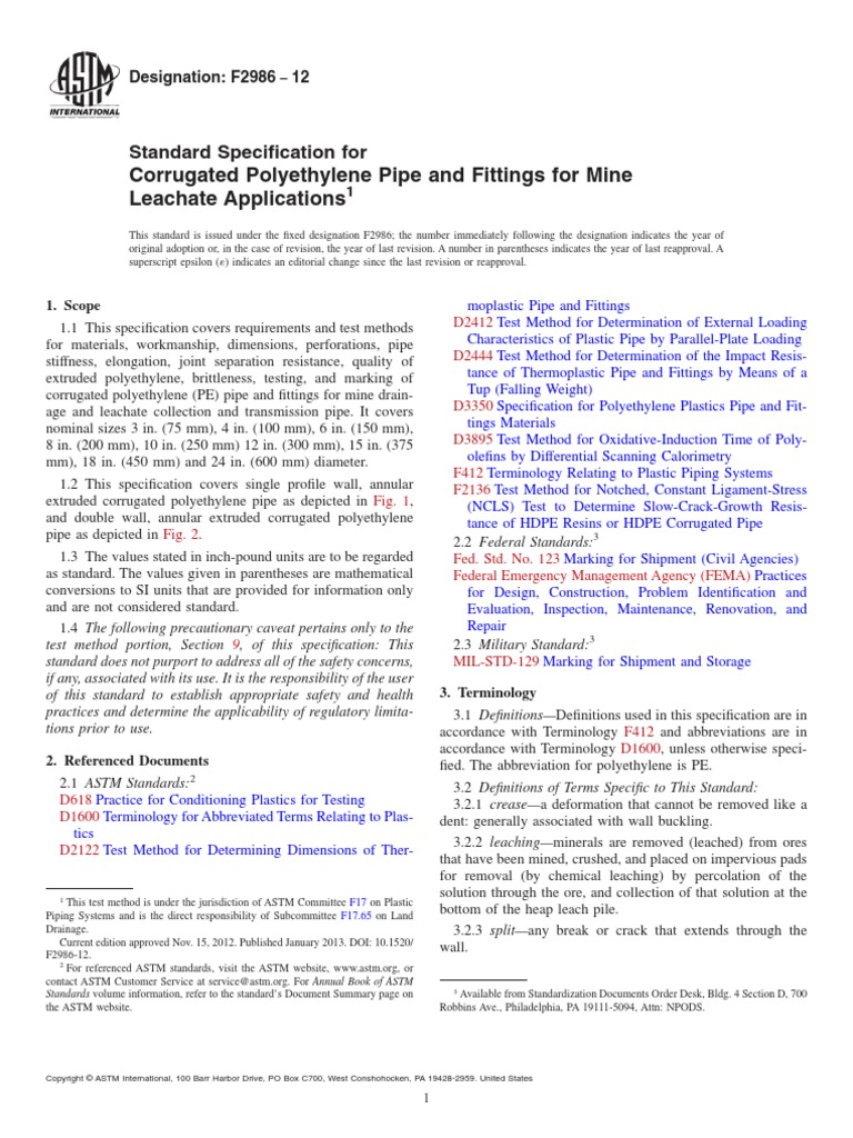Astm F2986-12 | PDF | Pipe (Fluid Conveyance) | Polyethylene