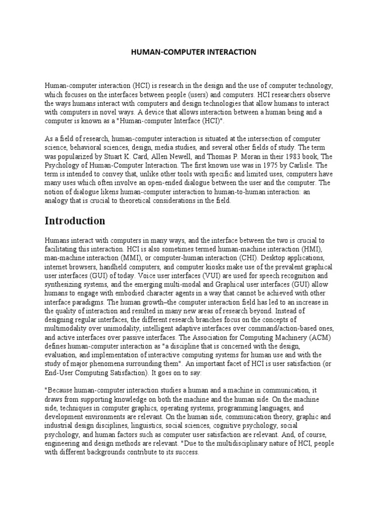 Human Computer Interaction | PDF | Human–Computer Interaction | Usability Human Computer Interaction | PDF | Human–Computer Interaction | Usability