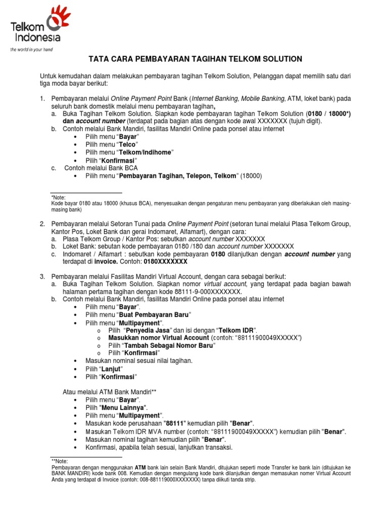 Tata Cara Pembayaran Telkom Solution R1 | PDF