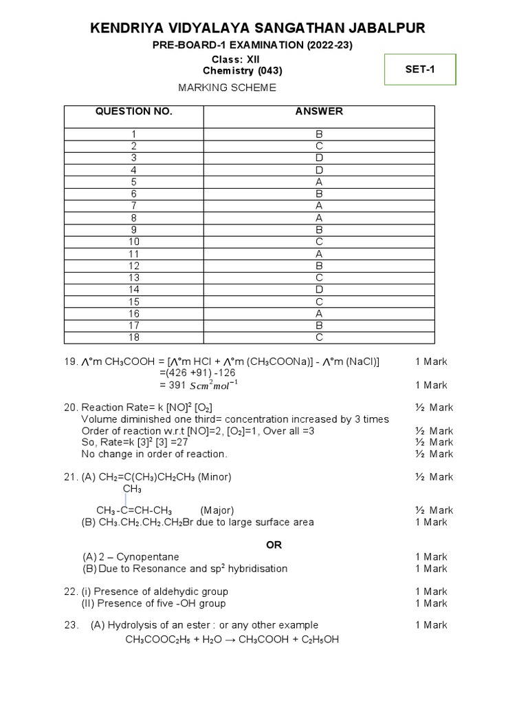 PB 1 Xii Chem Set 1 MS | Download Free PDF | Chemical Reactions | Applied And Interdisciplinary ...