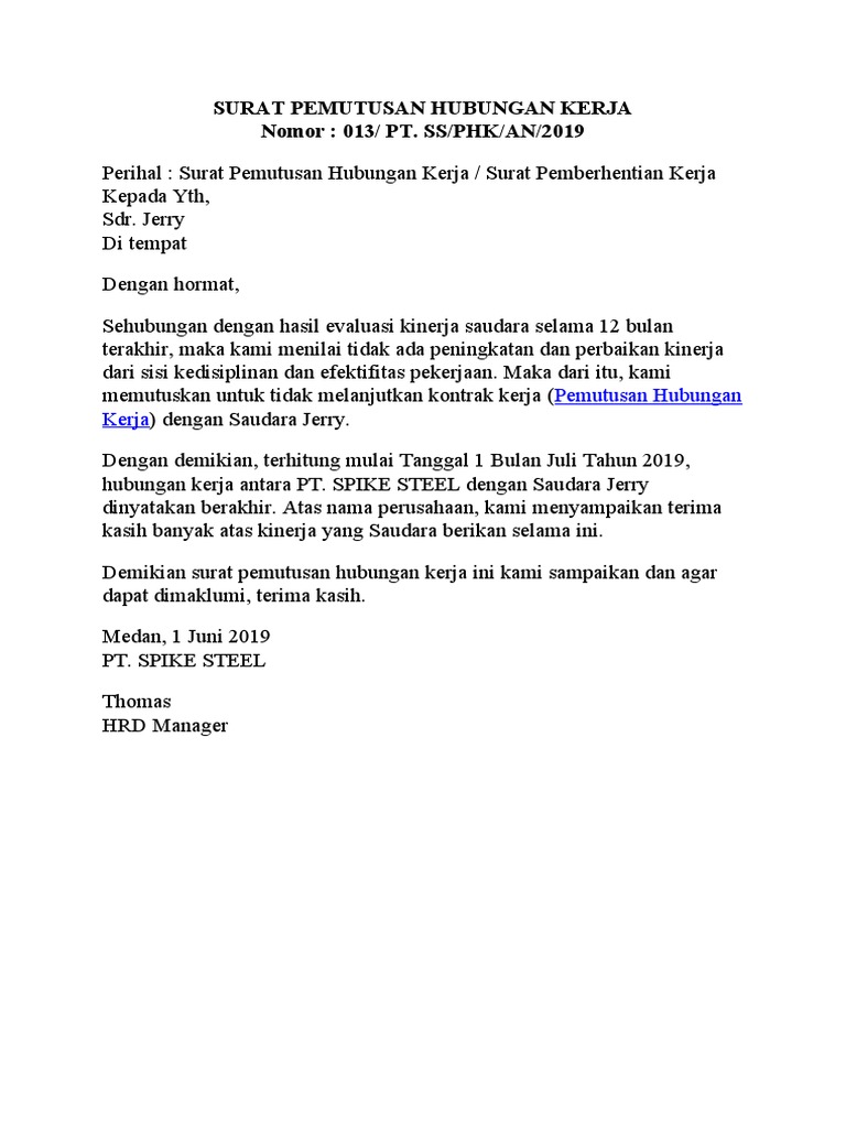 Contoh Surat Pemutusan Kontrak | PDF