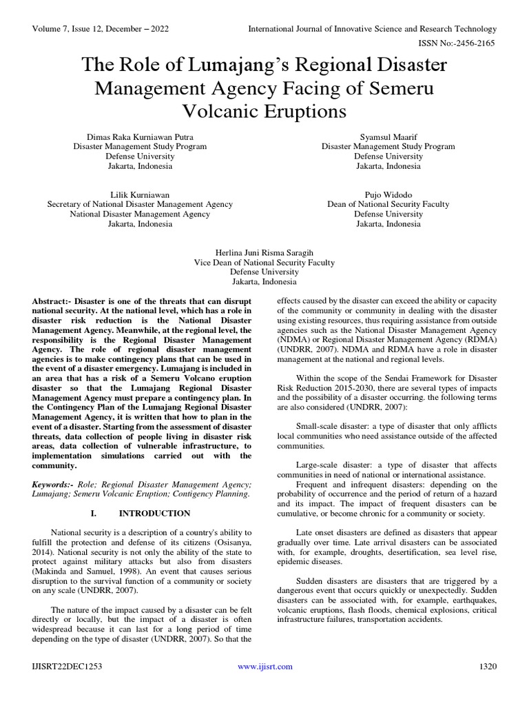 The Role of Lumajang's Regional Disaster Management Agency Facing of ...