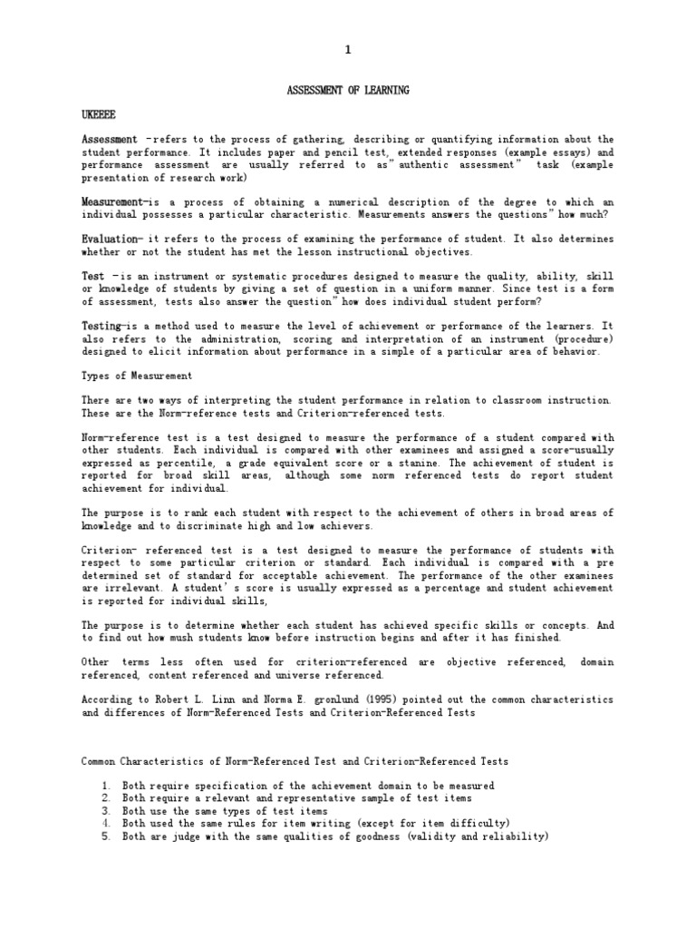 Notes On Educ 302 and 305 Assessment of Learning | Download Free PDF ...