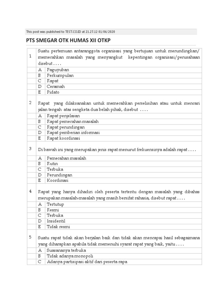 Soal Otk Humas Xii Otkp | PDF
