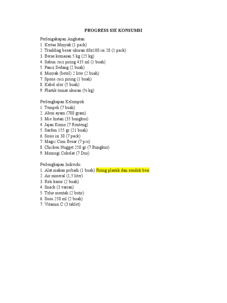 Progress Sie Konsumsi | PDF