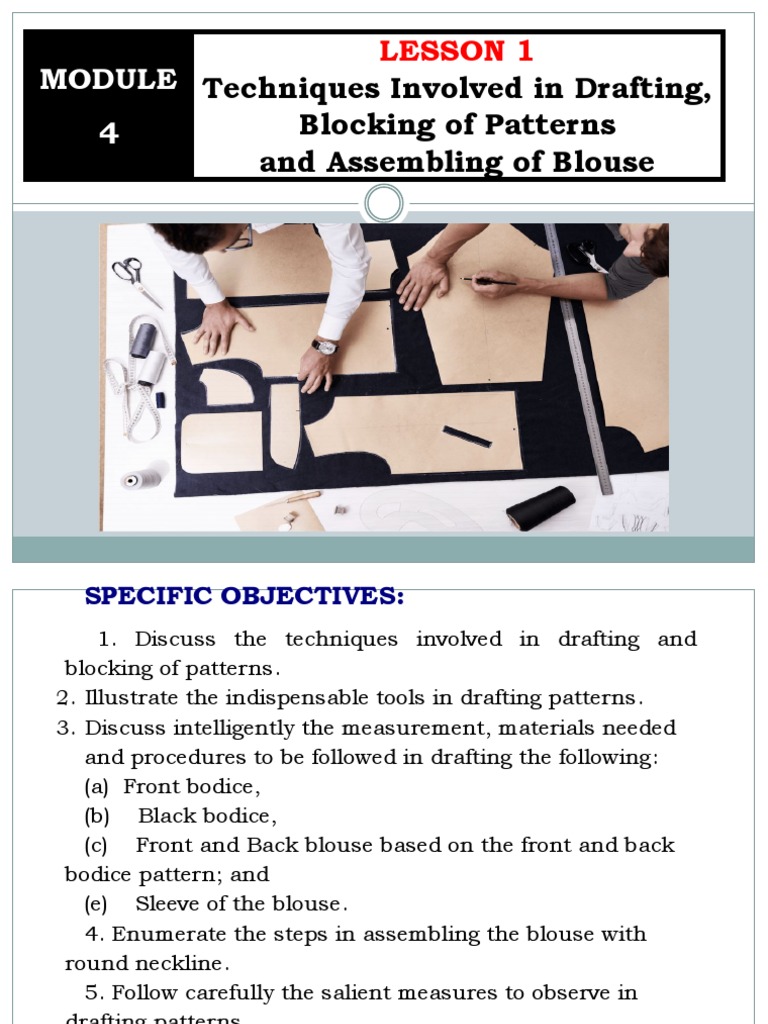 Module 4 - Lesson 1 Pattern Drafting | PDF | Sewing | Blouse
