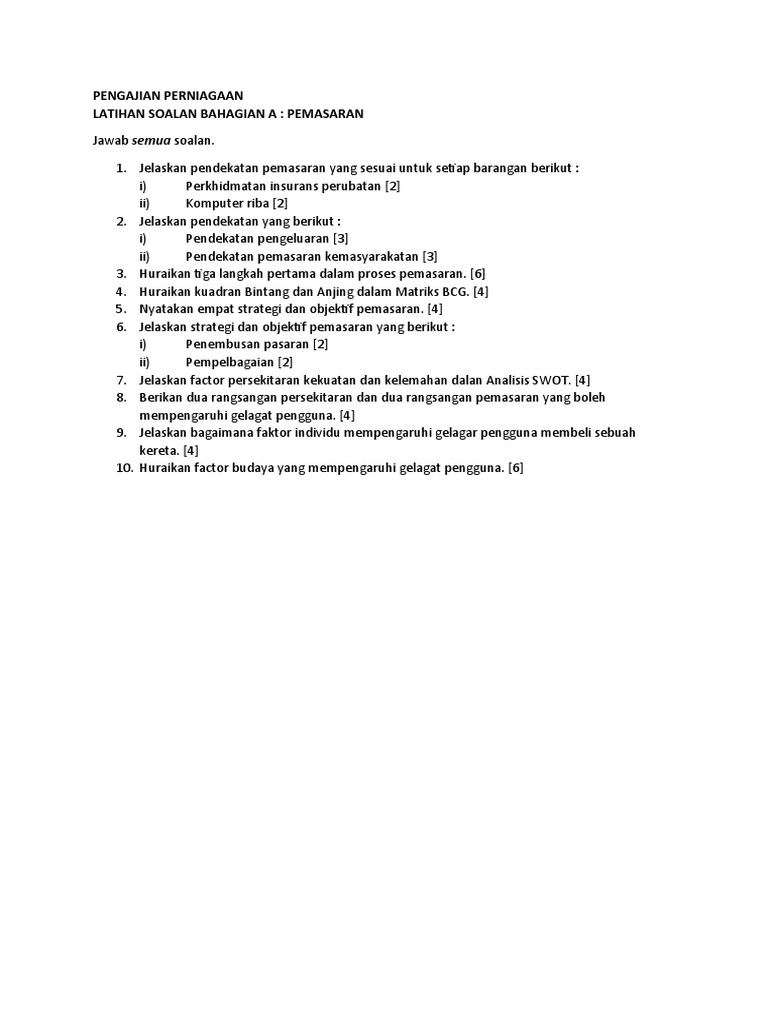 Latihan PP S1 Bab Pemasaran | PDF