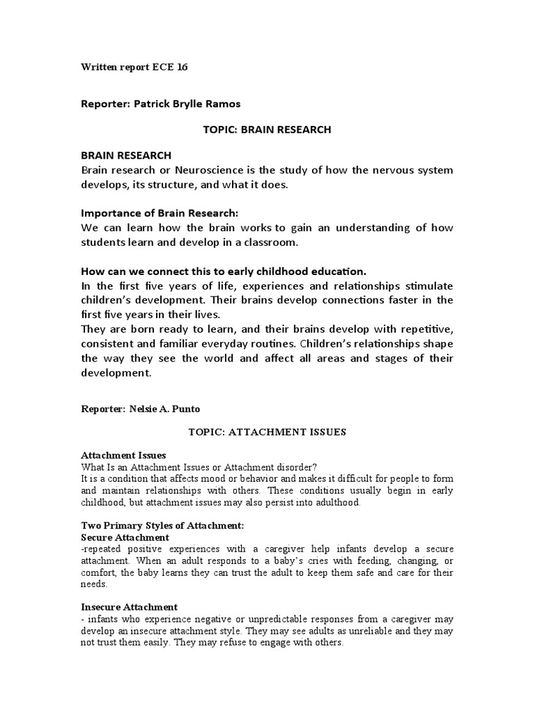 Written Report Group 3 Ece 16 | PDF | Senses | Attachment Theory