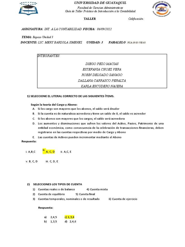 8taller Mayorización, Teoría Cargo y Abono, Ecuacion Contable Robin ...