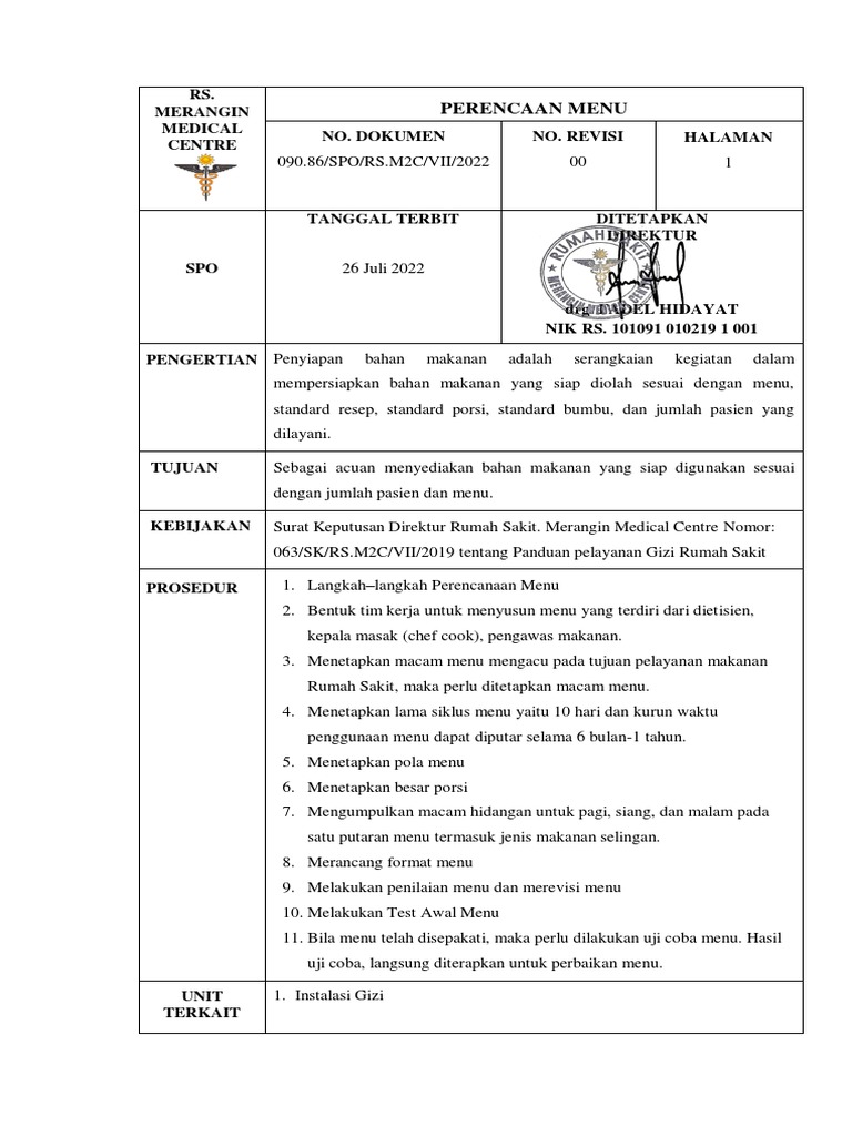 SPO Perencanaan Menu | PDF