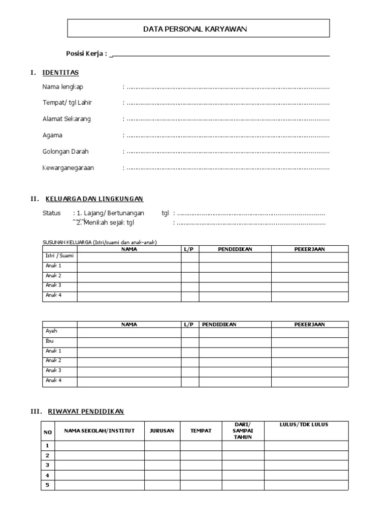 Data Personal Karyawan | PDF