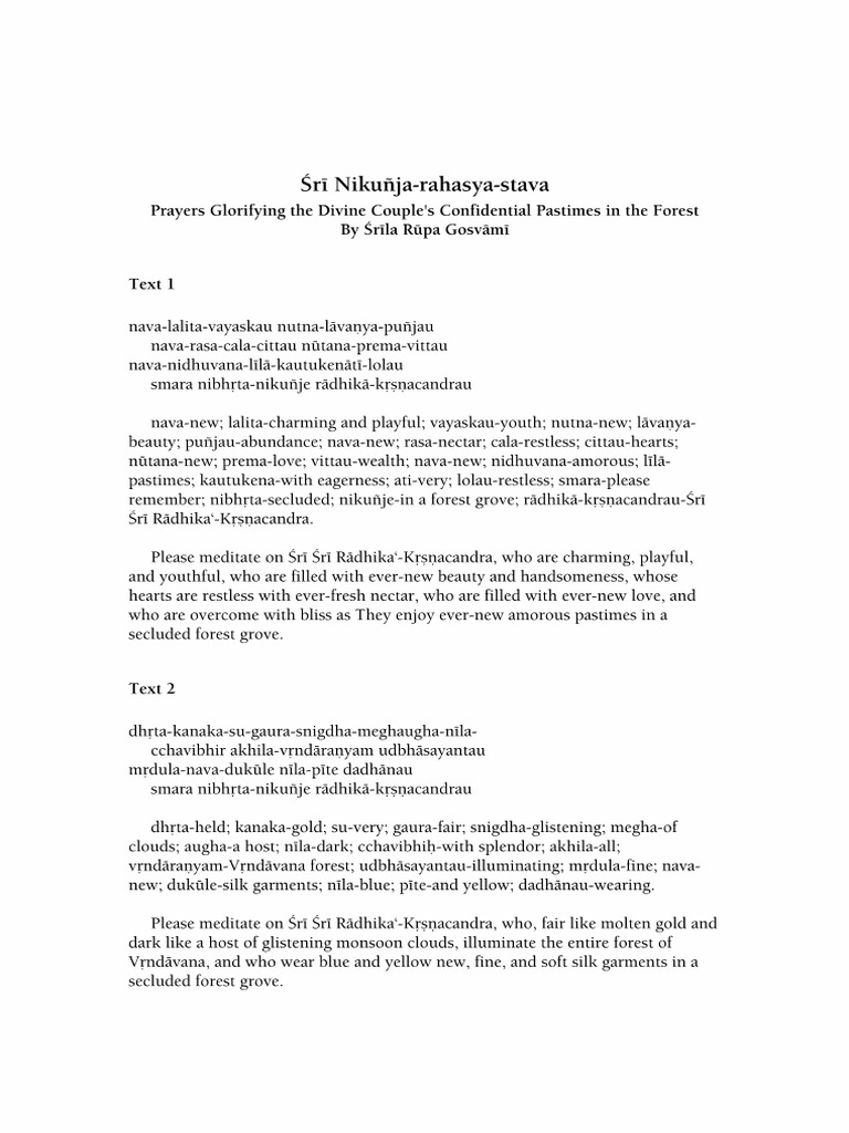 Rupa Goswami Sri Nikunja Rahasya Stava | PDF