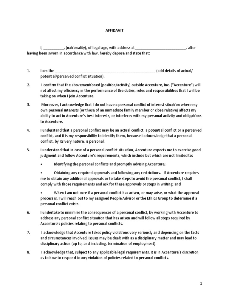 Affidavit of No Conflict of Interest | PDF | Affidavit | Common Law