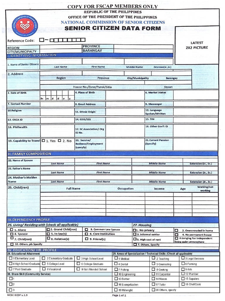Senior Citizen Data Form | PDF Senior Citizen Data Form | PDF