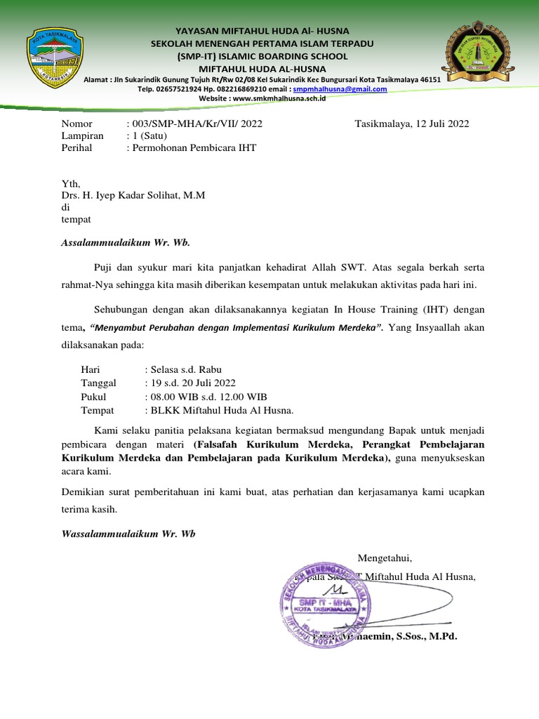 Surat Undangan Pemateri IHT | PDF