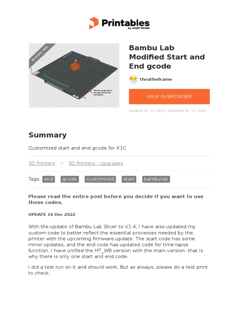 Bambu Lab Modified Start and End Gcode | PDF | Computing