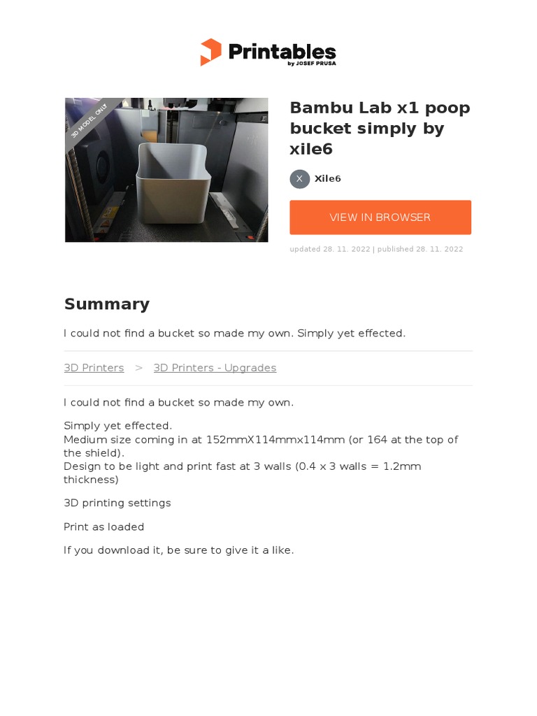 Custom 3D Printed Poop Bucket Design | PDF