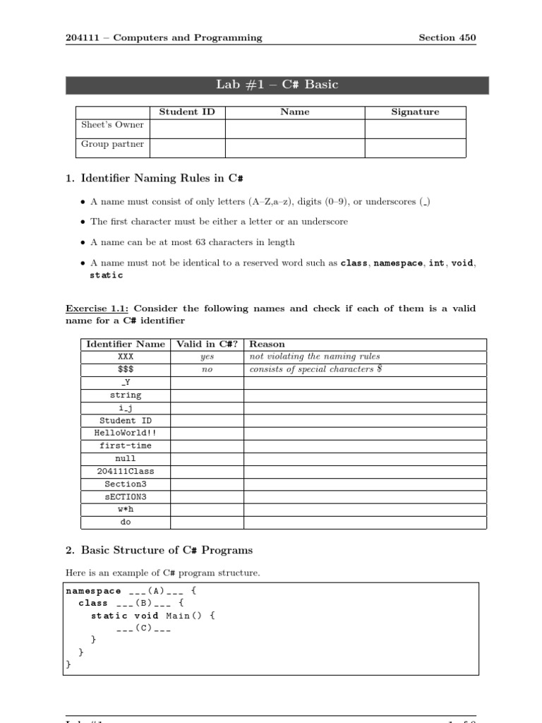 Lab 01 Pdf Data Type Integer Computer Science