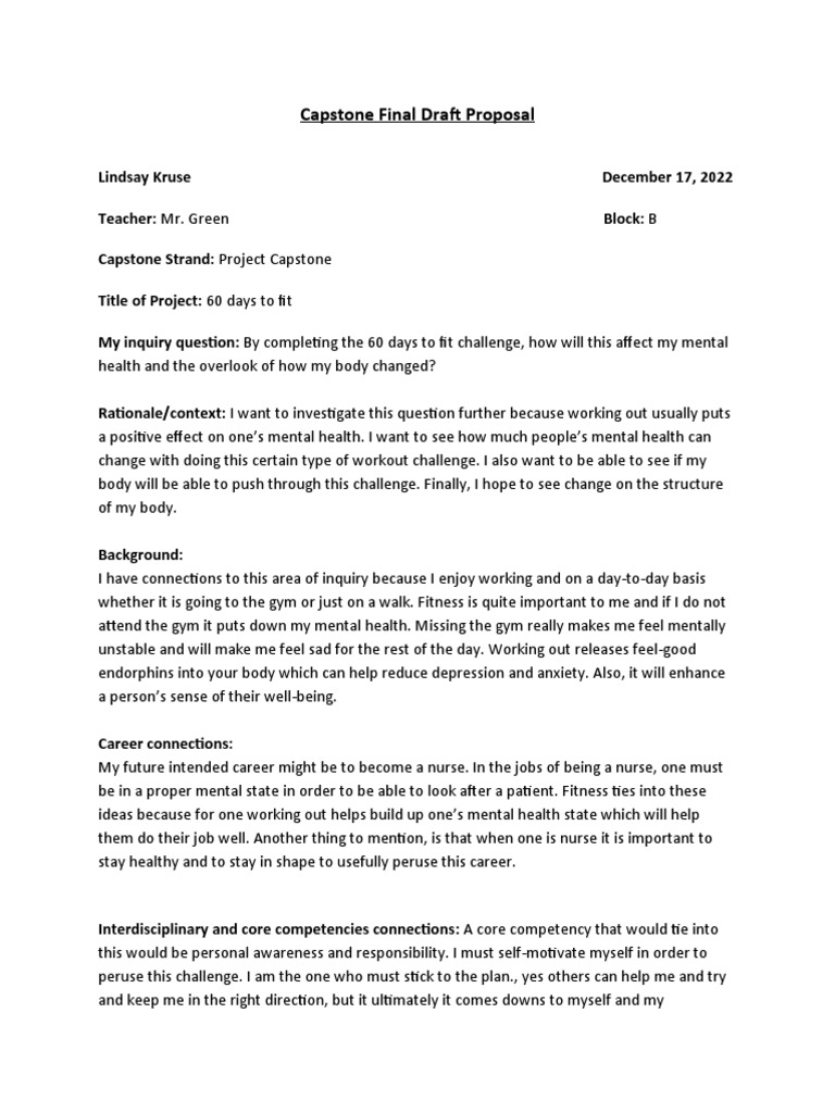 Final Draft Proposal | PDF | Physical Fitness | Mental Health