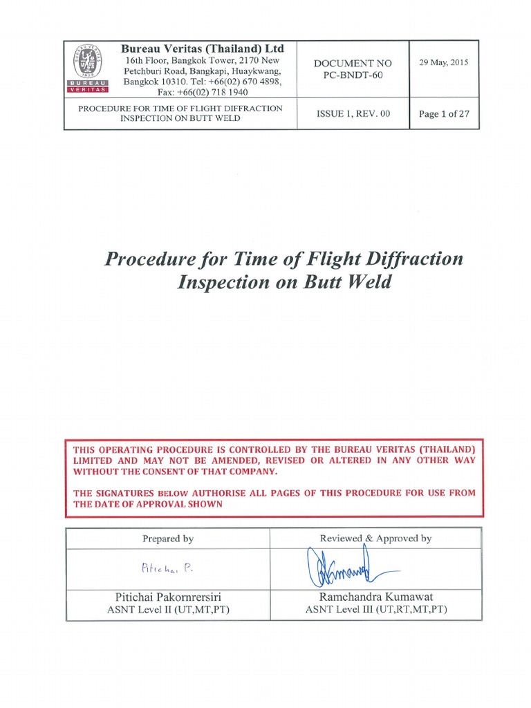 PC-BNDT-60 (Procedure For TOFD Inspection On Welds) | PDF