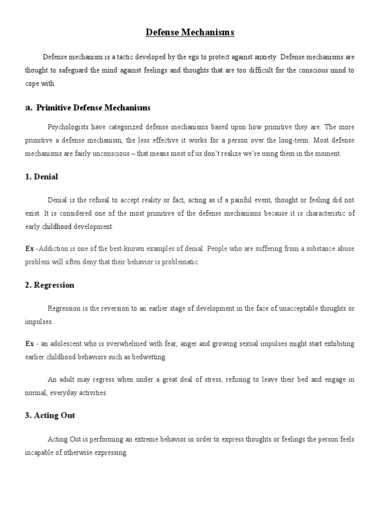Defense Mechanisms | PDF | Feeling | Thought