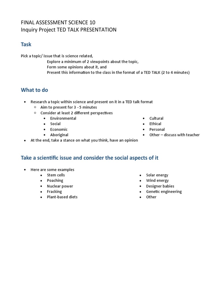 Science Inquiry TED Talk Project Guide | PDF | Science | Cognition